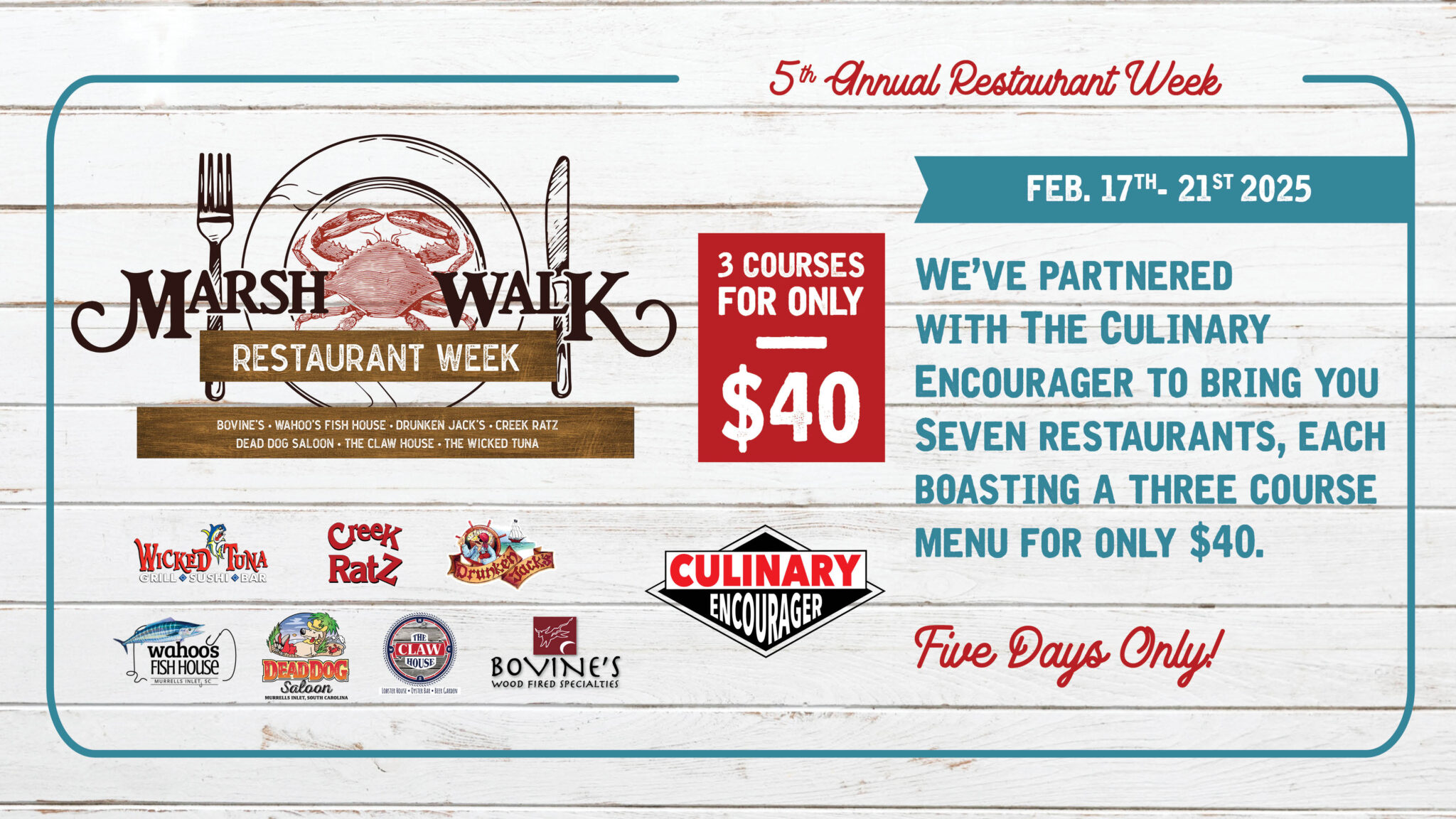 5th Annual Restaurant Week! – Murrells Inlet MarshWalk